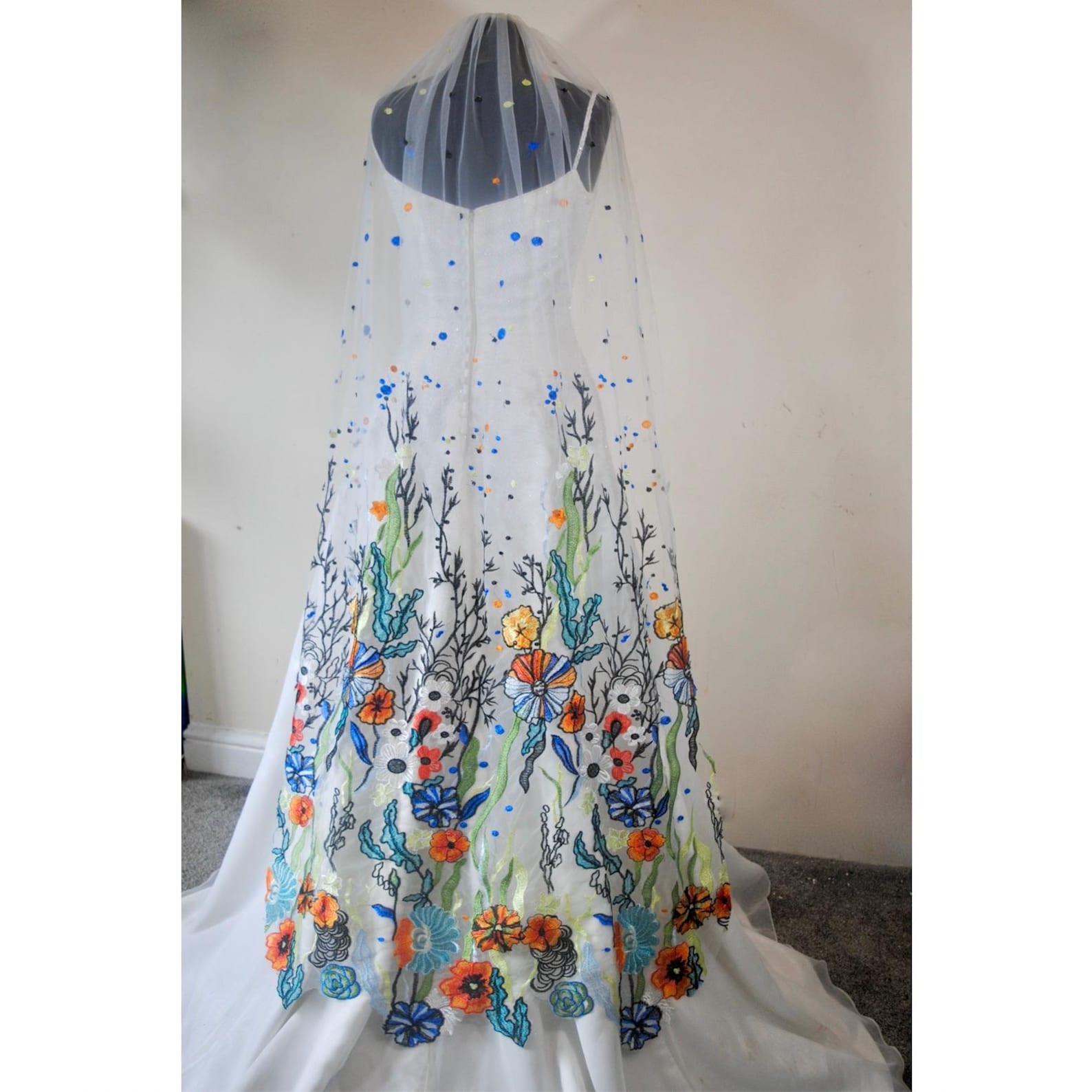 In Stock - Floral Wedding Veil, Colourful Wedding Veil, Autumn Wedding ...