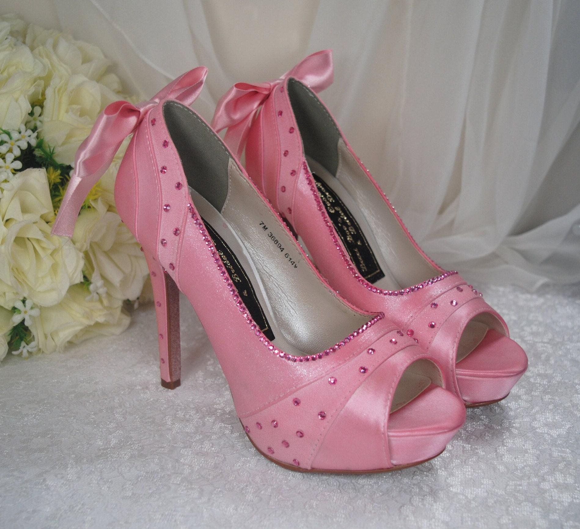 Pink Satin Wedding Shoes: Swarovski Crystal Bridal Heels (UK4/US6.5) - Etsy