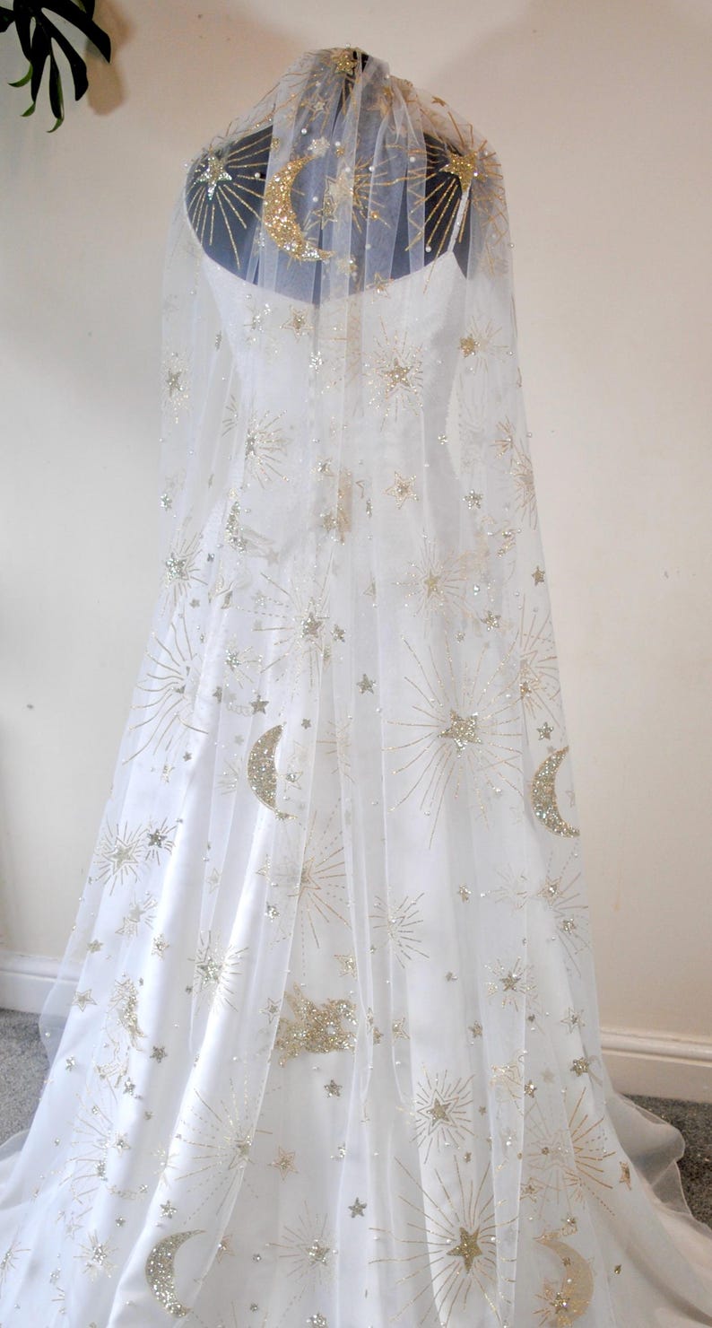 IN Stock Celestial Wedding Veil, Floor Length Gold Sparkling Veil ...