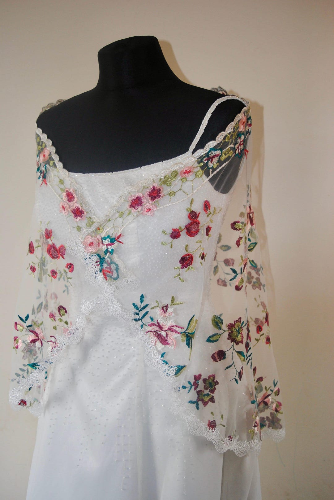 Embroidered Floral Tulle Shawl: Bridal Wedding Veil Alternative - Etsy