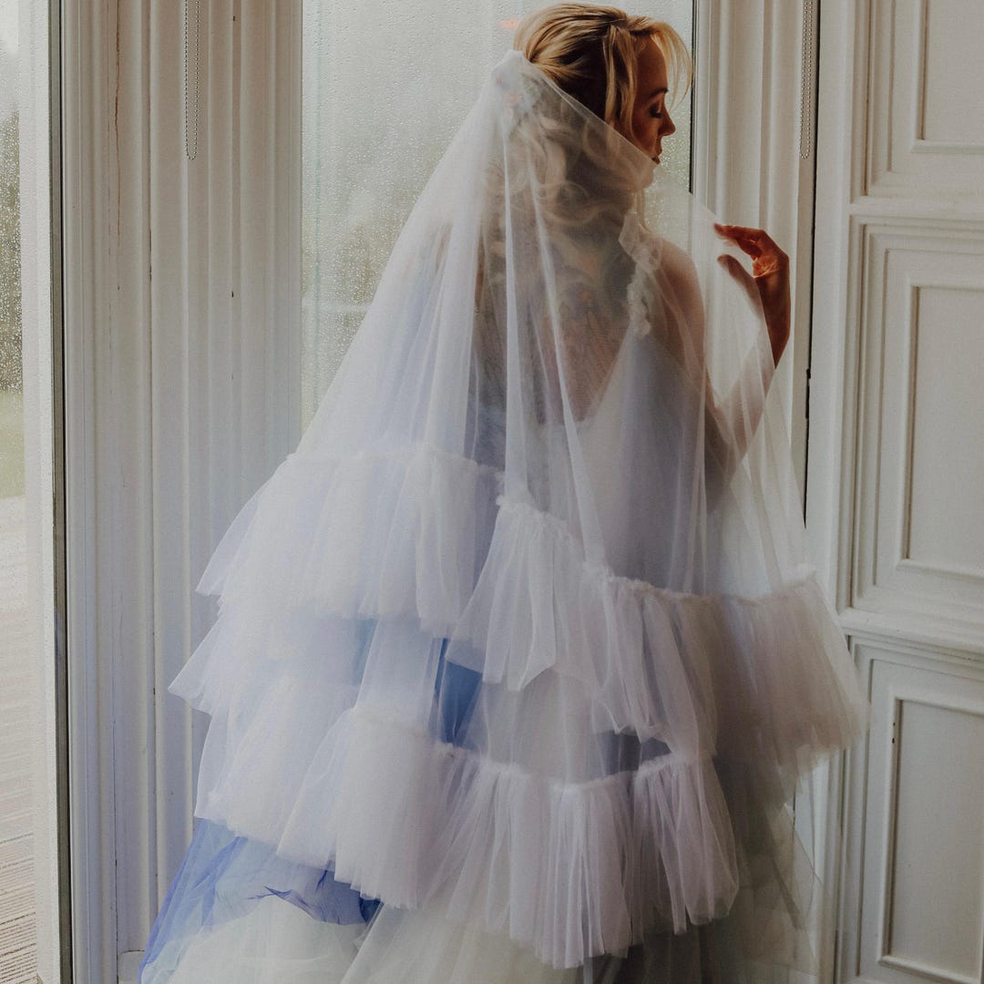 Ruffle Edge Wedding Veil in Soft Tulle With Comb for the Bride, 2 Tier ...