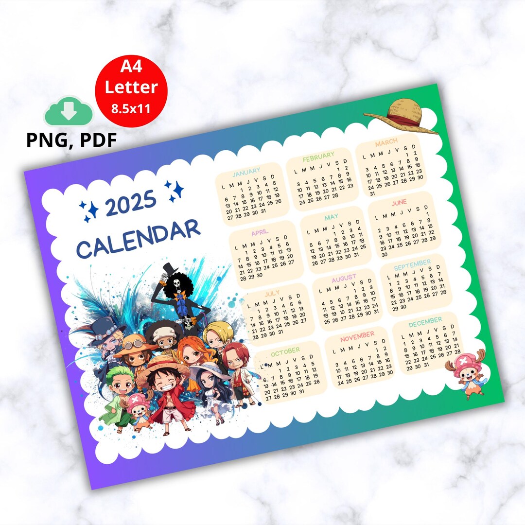 Custom 2025 One Piece Anime Theme Digital Calendar in English. Digital ...