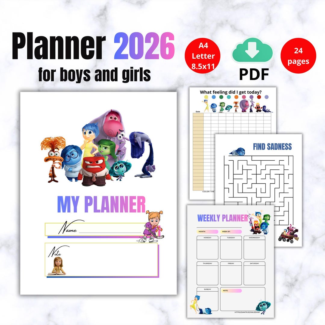 Inside Out 2026 Planner for Kids. 2026 Planner. Instant Digital ...