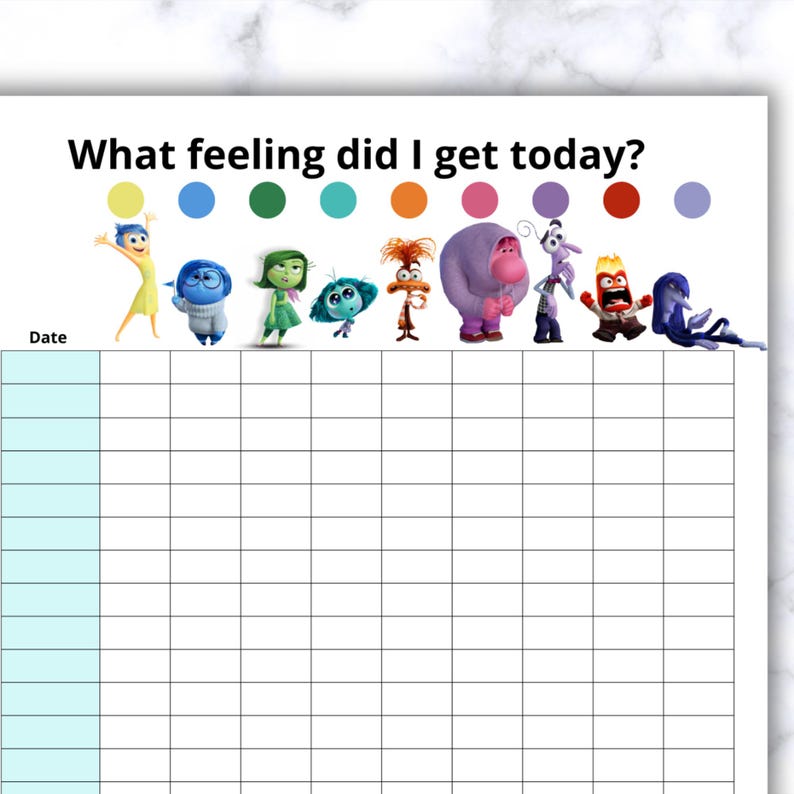 Inside Out Daily Emotions Template for Kids. Instant Digital Download ...