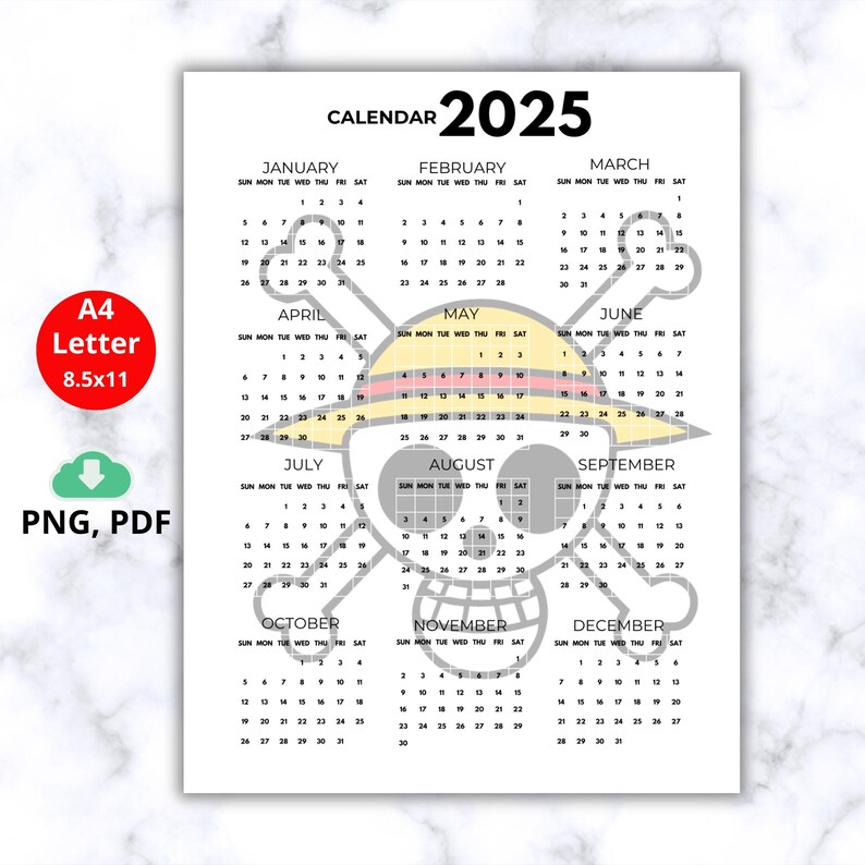 One Piece 2025 Calendar. Anime Calendar. Instant Digital Download ...