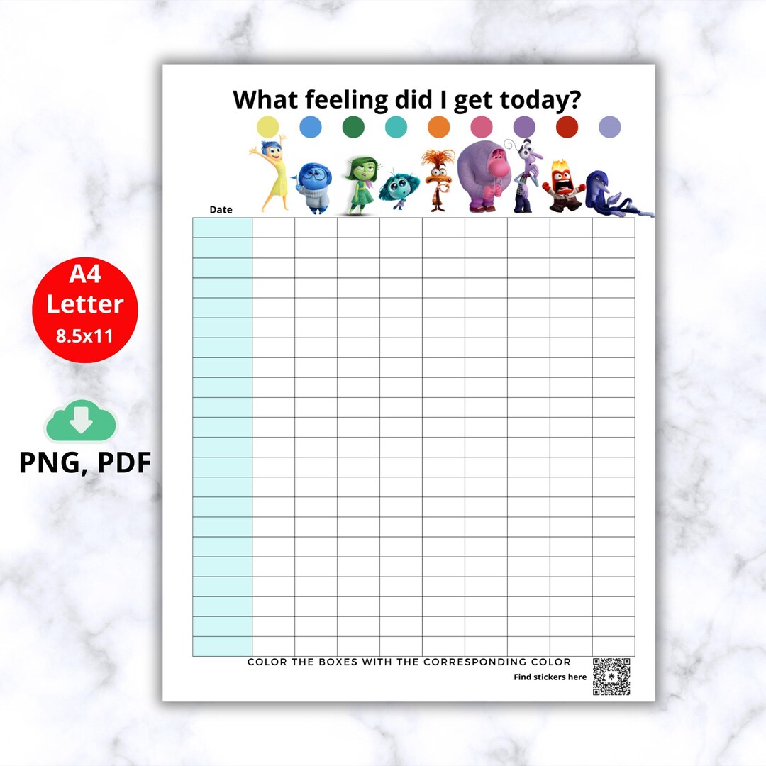 Inside Out Daily Emotions Template for Kids. Instant Digital Download ...