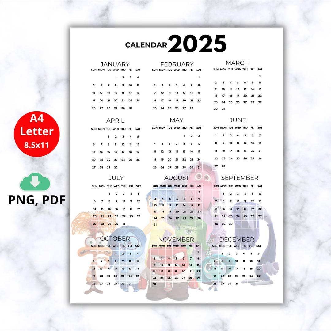 Inside Out 2025 Calendar. Instant Digital Download. Printable 2025 ...
