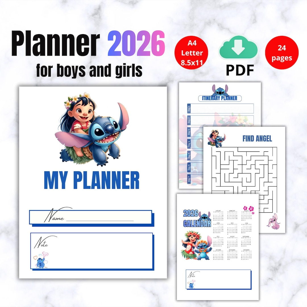 Lilo & Stitch 2026 Planner for Kids. 2026 Planner. Instant Digital ...