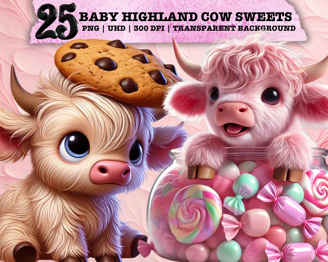 Baby Highland Cow Sweets Clipart, Desserts PNG, Farmhouse Sweets Art ...
