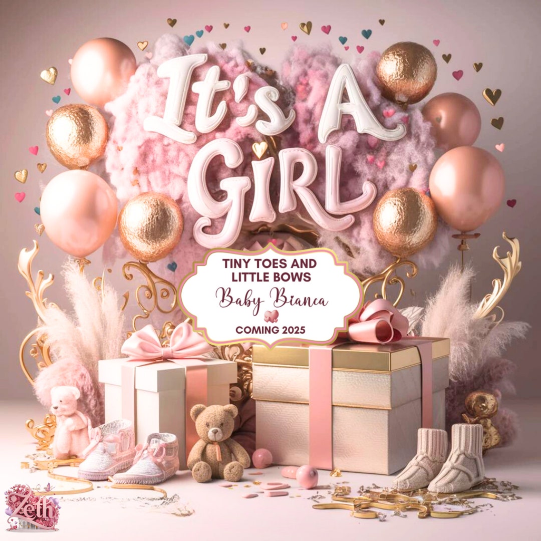 3D Pink It's a Girl Pregnancy Announcement | Digital Baby Announcement ...