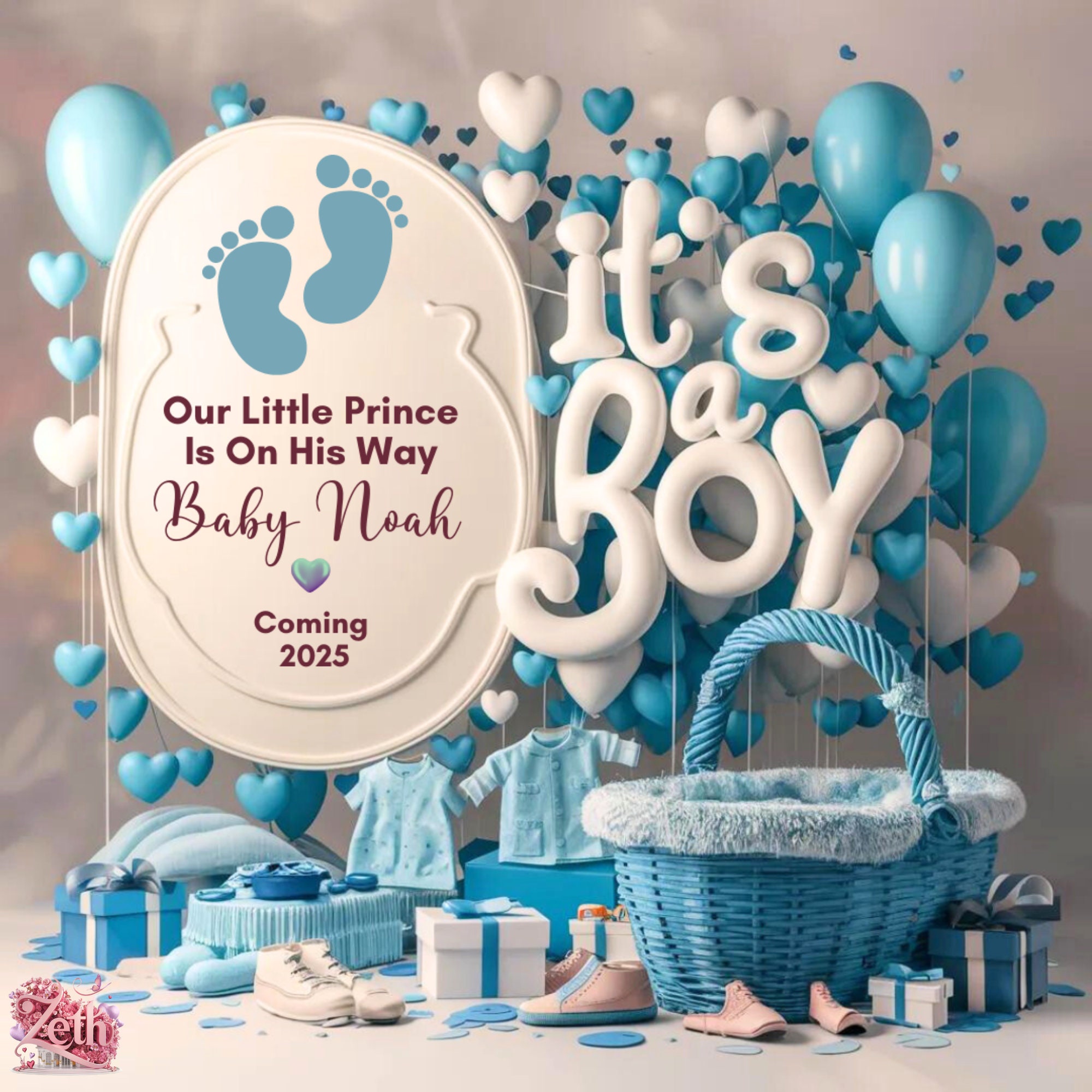 3D Blue It's a Boy Pregnancy Announcement Digital Baby Announcement Boy ...
