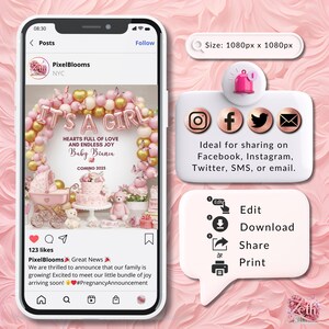 3D Pink It's a Girl Pregnancy Announcement | Digital Baby Announcement ...