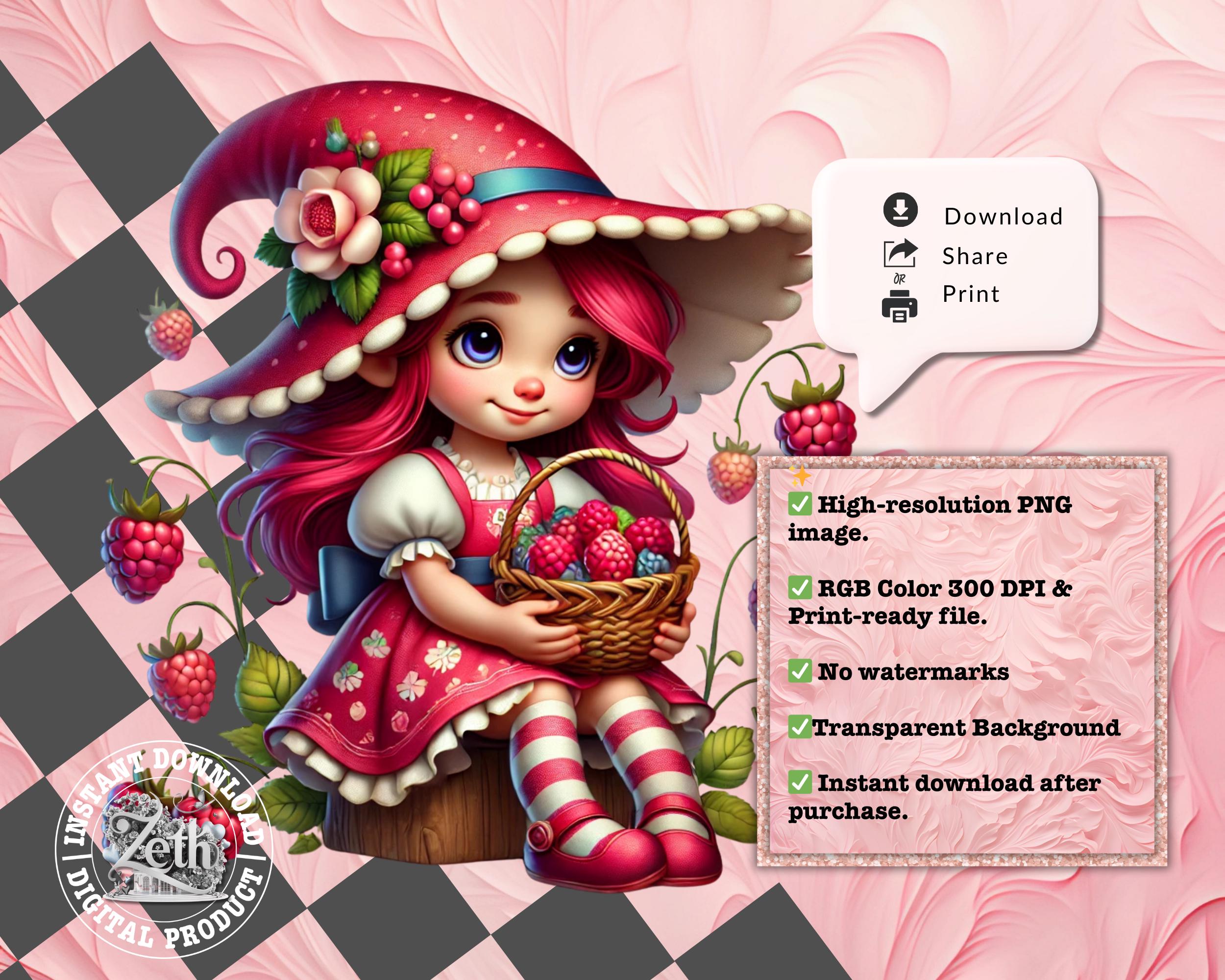 Whimsical Raspberry Clipart, Cute Berry PNG, Farmhouse Fruit Art ...