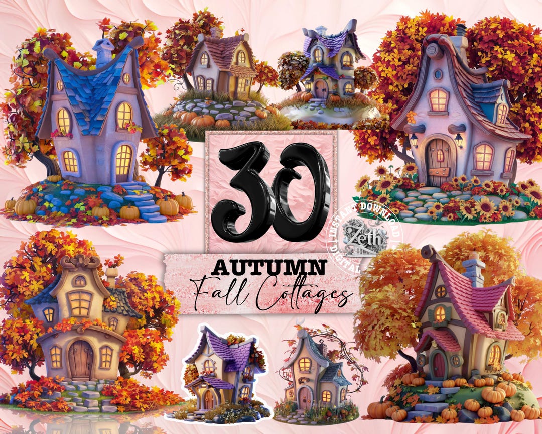 Autumn Cottage Clipart, Halloween Clipart, Seasonal Pumpkin Clipart ...