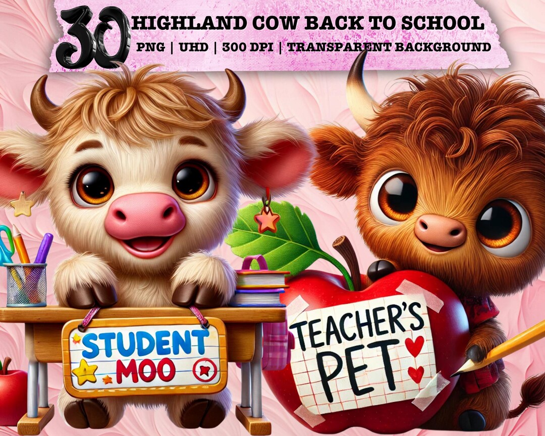 Whimsical School Cow Clipart, Cute Student PNG, Farm Animal Teacher Art ...