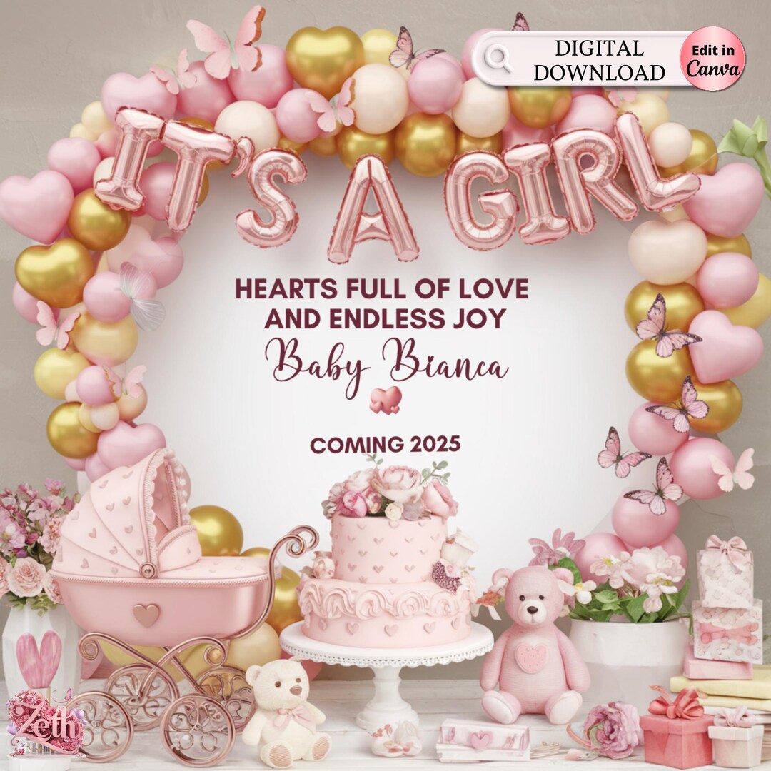 3D Pink It's a Girl Pregnancy Announcement Digital Baby Announcement ...