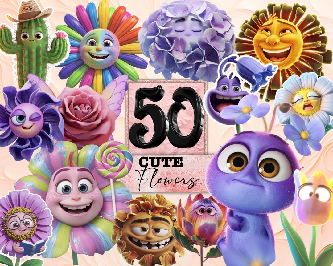 Cute Flower Clipart, Flower Clipart, Spring Summer Clipart, Cartoon ...