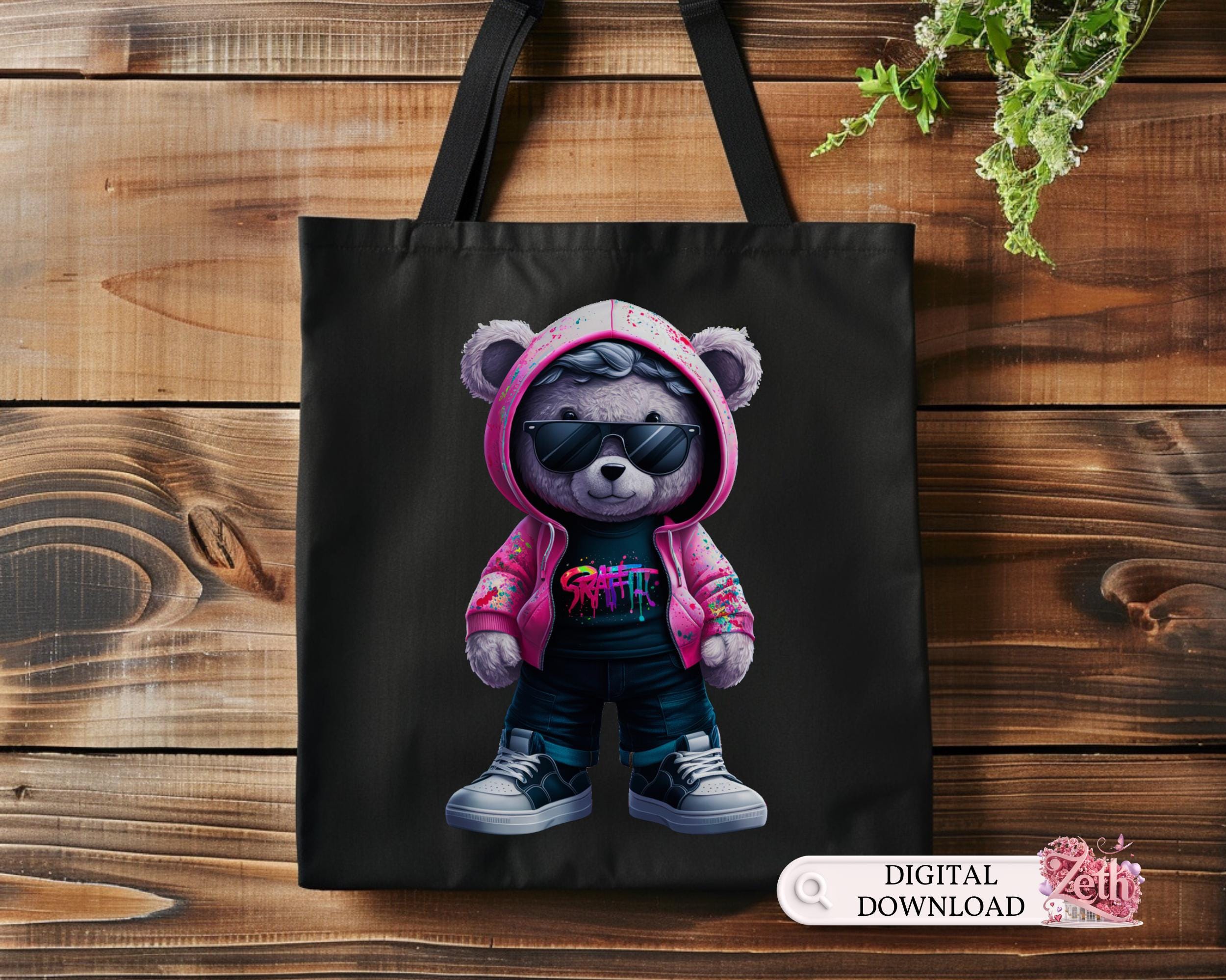 Neon Hiphop Teddy Bear Svg, PNG Clipart Design, Graffiti Hiphop Teddy ...