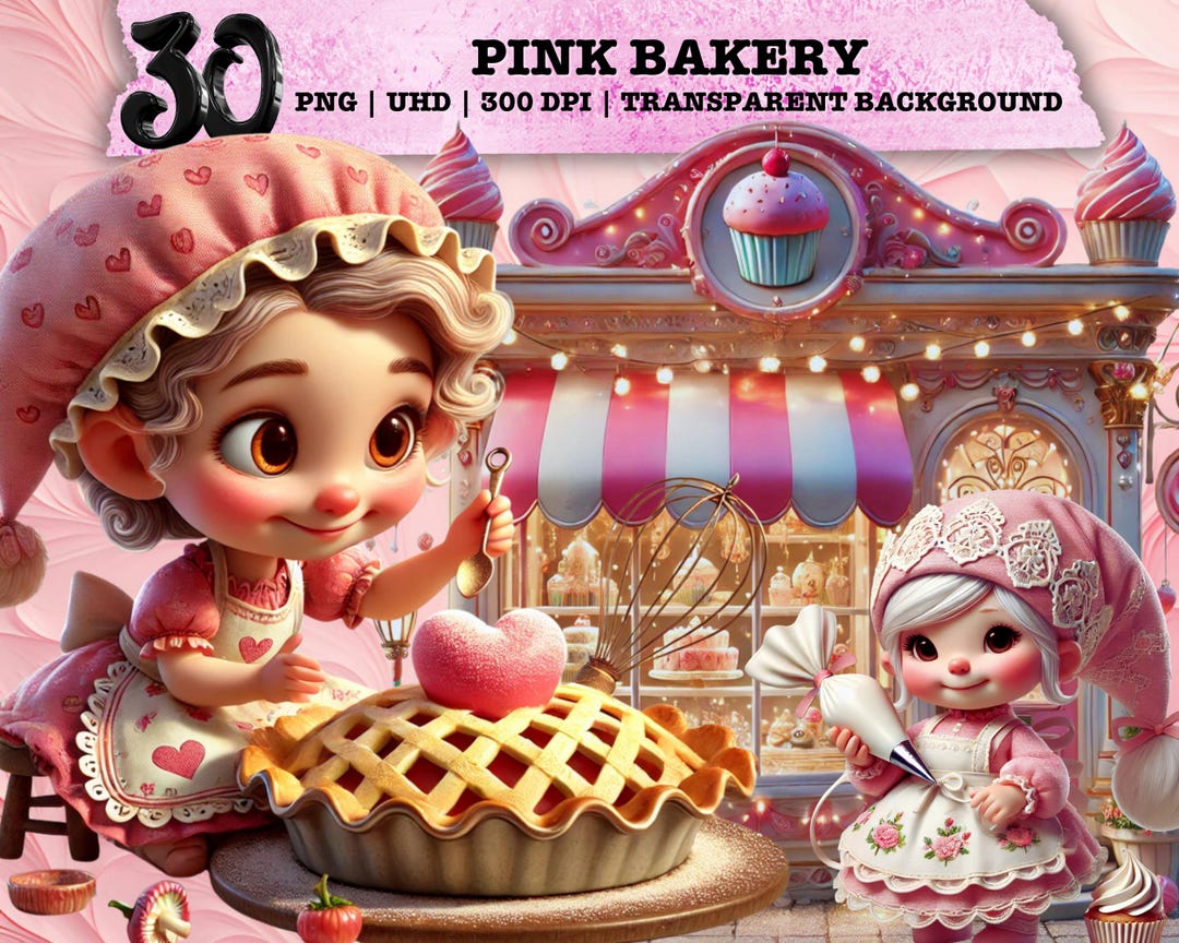 Whimsical Bakery Clipart, Cute Pink PNG, Cottagecore Sweet Shop, Rustic ...