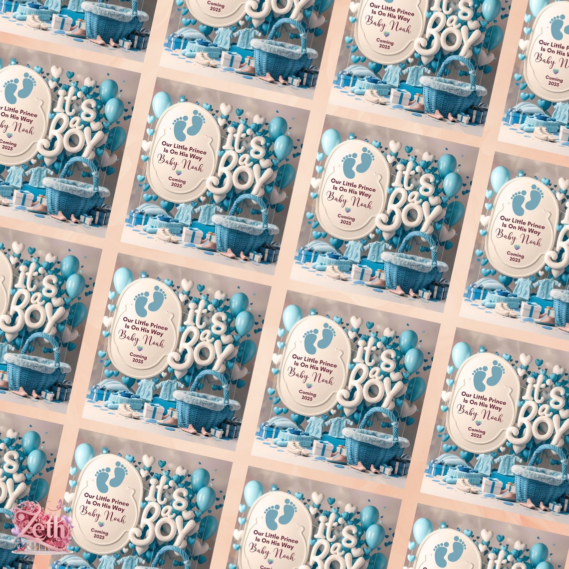 3D Blue It's a Boy Pregnancy Announcement Digital Baby Announcement Boy ...