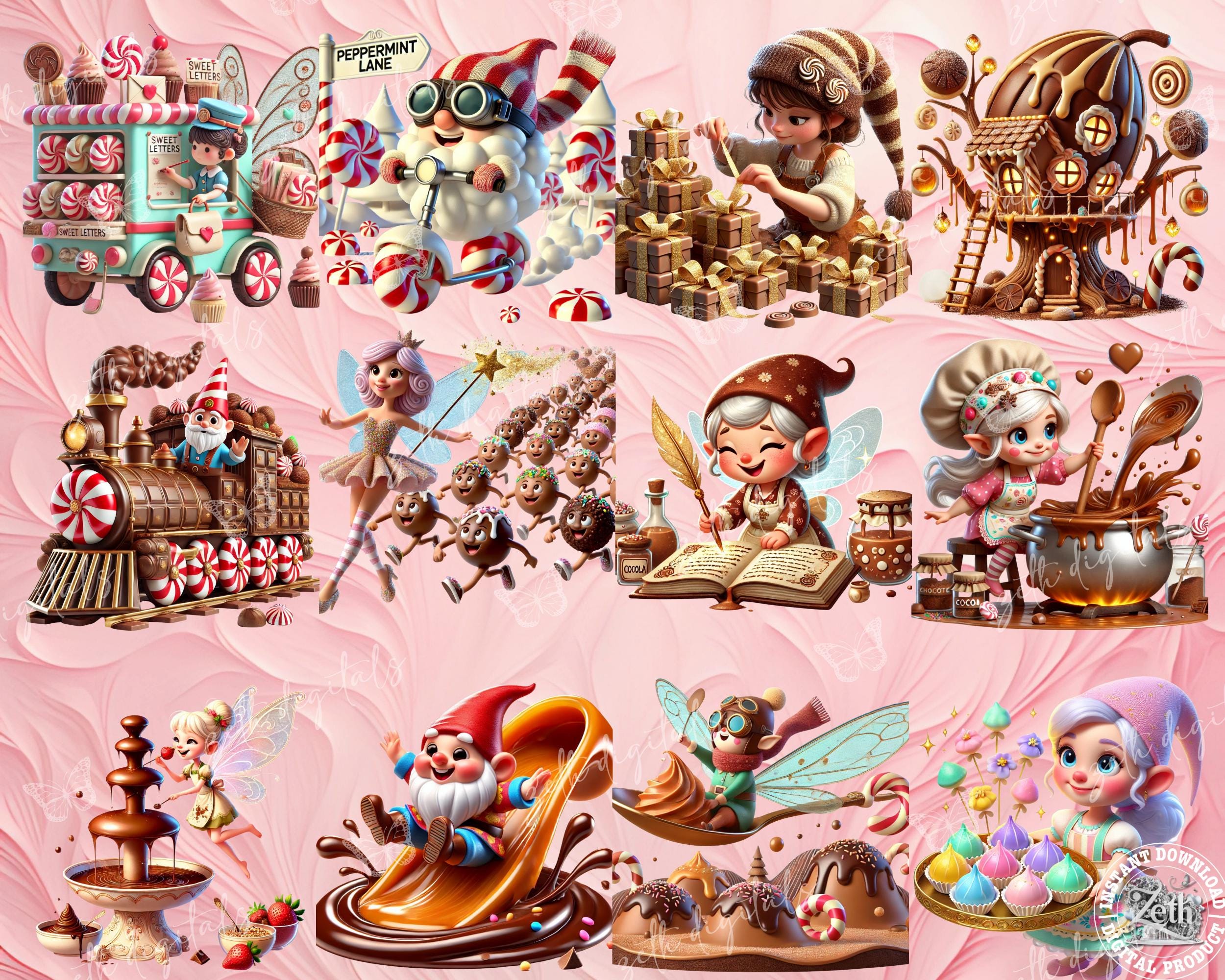 Whimsical Chocolate Clipart, Candy Factory PNG, Sweet Treat Sublimation ...