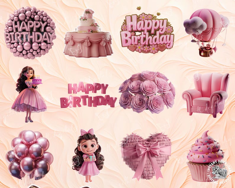 Pink Birthday Party Clipart, Pink Party Clipart Children Party Clipart ...