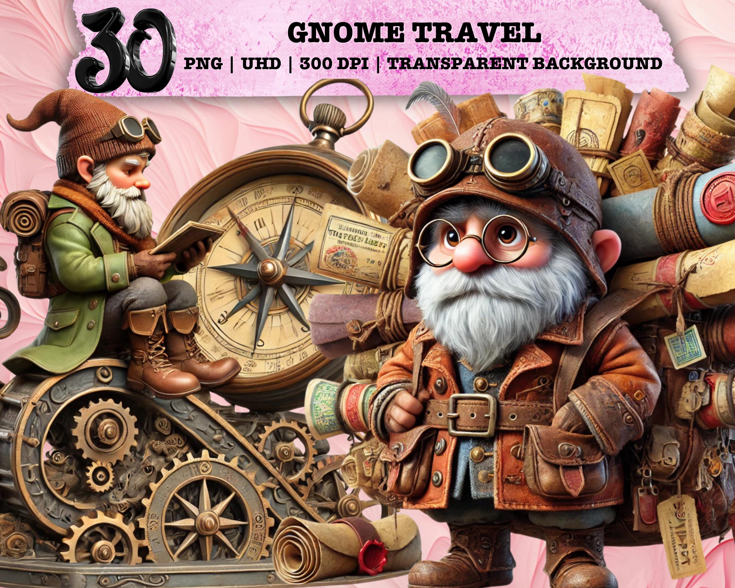 Steampunk Gnome Clipart, Vintage Travel PNG, Compass Clock Art, Rustic Sublimation, Explorer ...