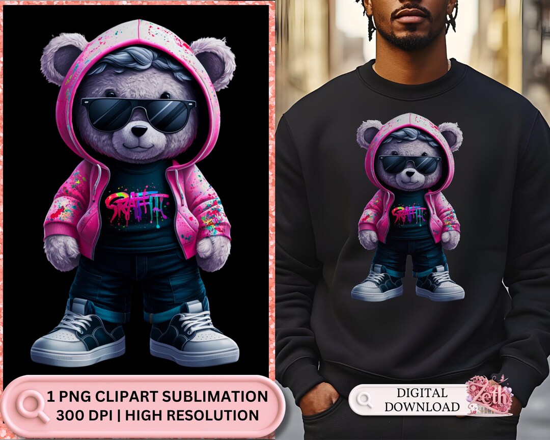 Neon Hiphop Teddy Bear Svg, PNG Clipart Design, Graffiti Hiphop Teddy ...