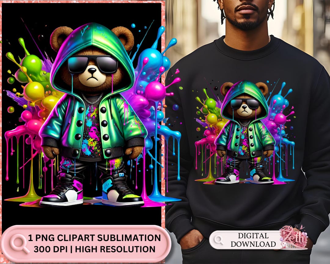 Neon Hiphop Teddy Bear Svg, PNG Clipart Design, Graffiti Hiphop Teddy ...