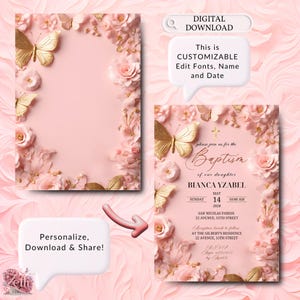 Pink Flower Baptism, Girls Baptism Invitation Template, Printable ...