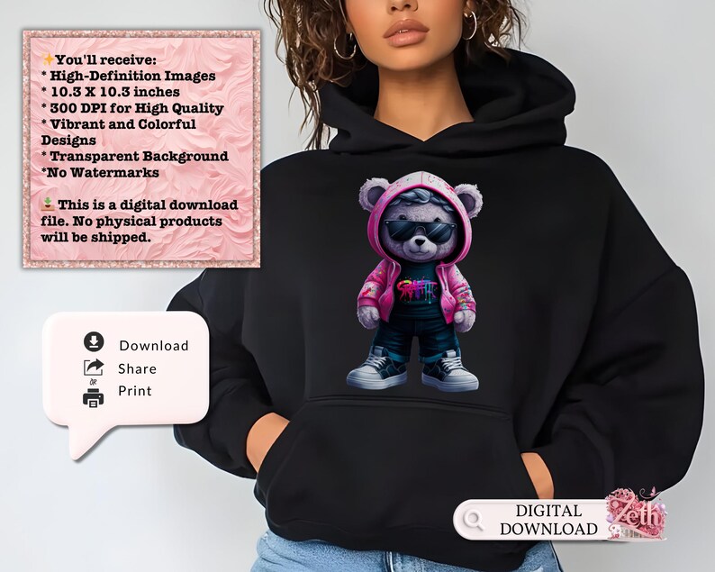 Neon Hiphop Teddy Bear Svg, PNG Clipart Design, Graffiti Hiphop Teddy ...