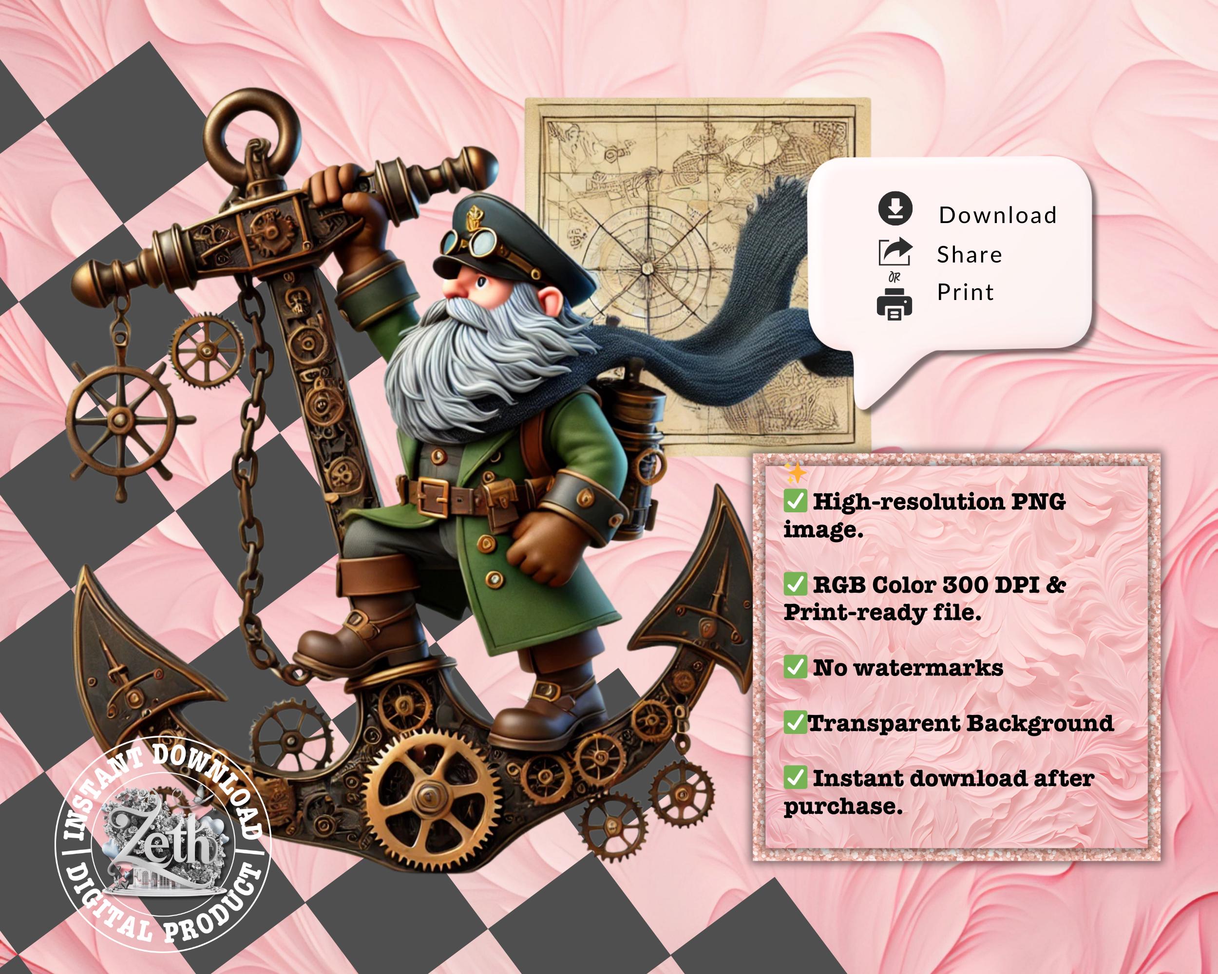 Steampunk Pirate Clipart, Gnome Boat PNG, Vintage Nautical Art ...