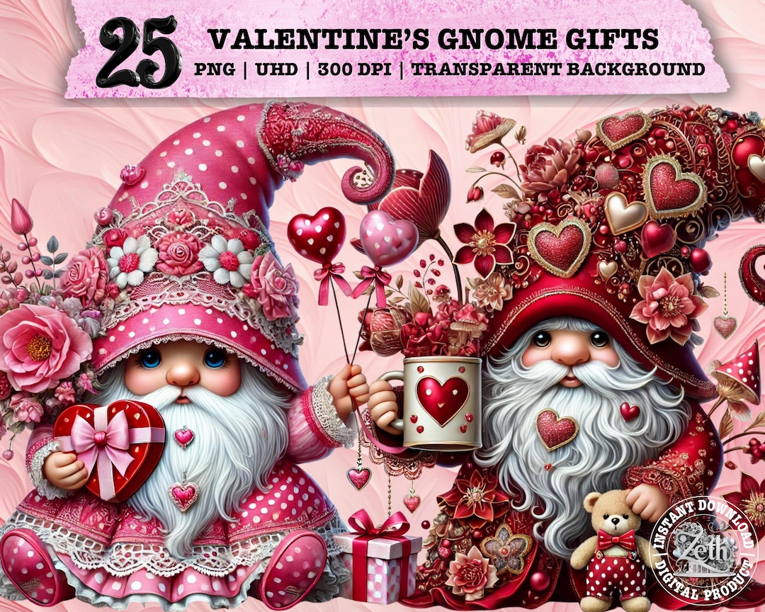Valentine's Gnome Clipart, Cute Gnome PNG, Romantic Valentine's Day ...