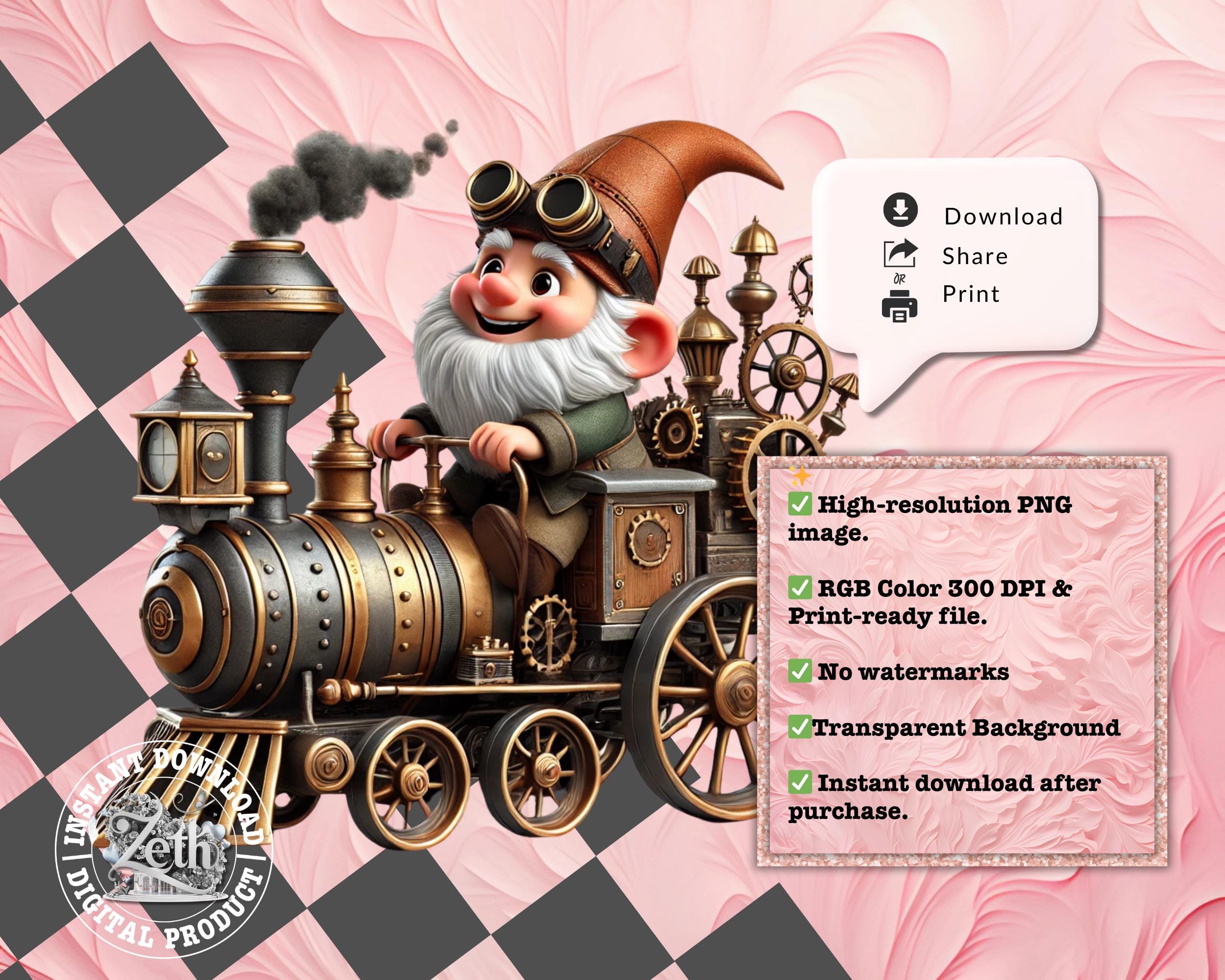 Steampunk Gnome Clipart, Vintage Travel PNG, Compass Clock Art, Rustic ...