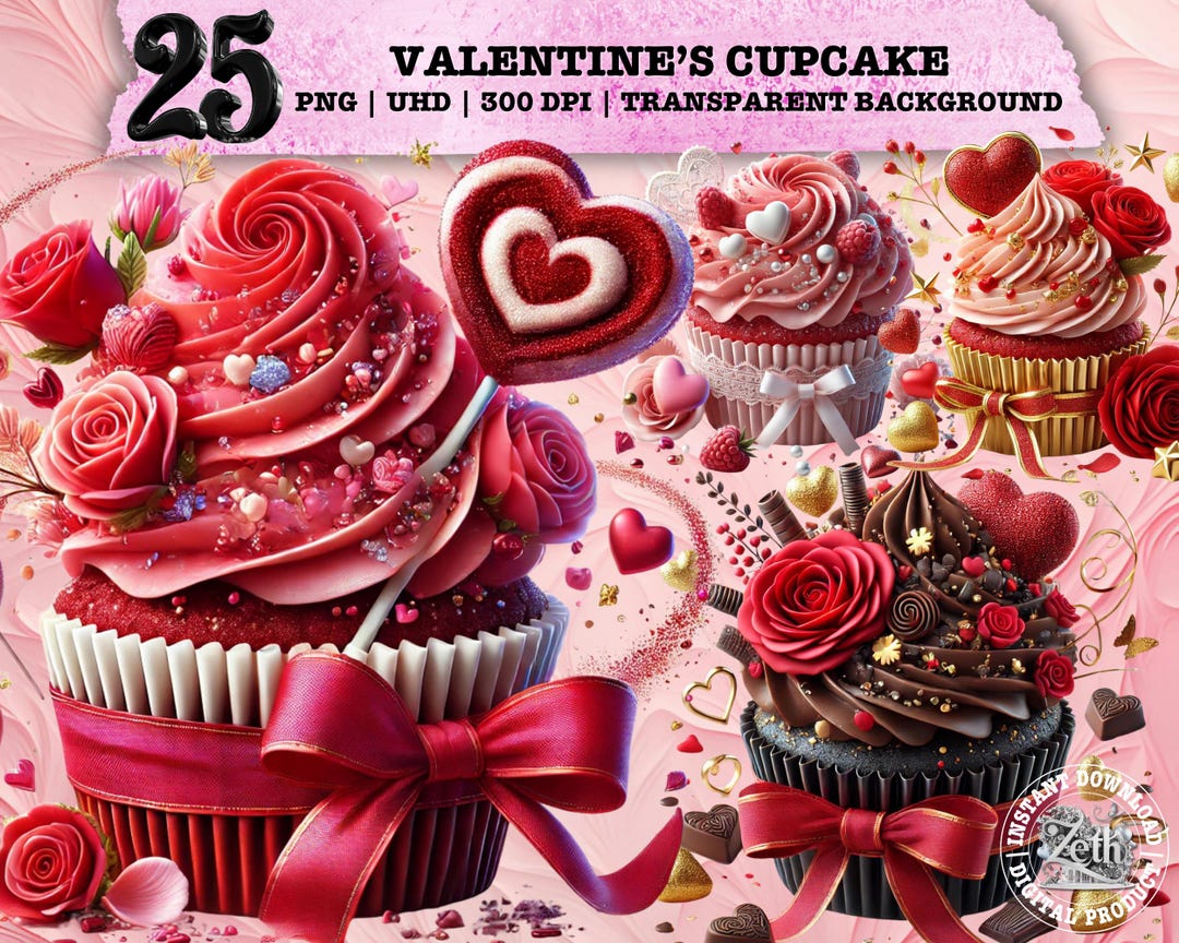 Valentine's Cupcake Clipart, Cute Cupcake PNG, Romantic Valentine's Day ...