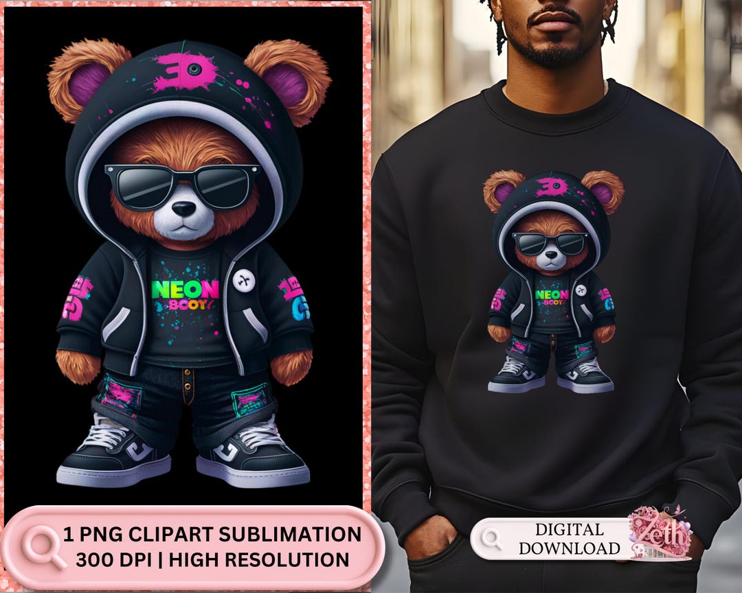 Neon Hiphop Teddy Bear Svg, PNG Clipart Design, Graffiti Hiphop Teddy ...