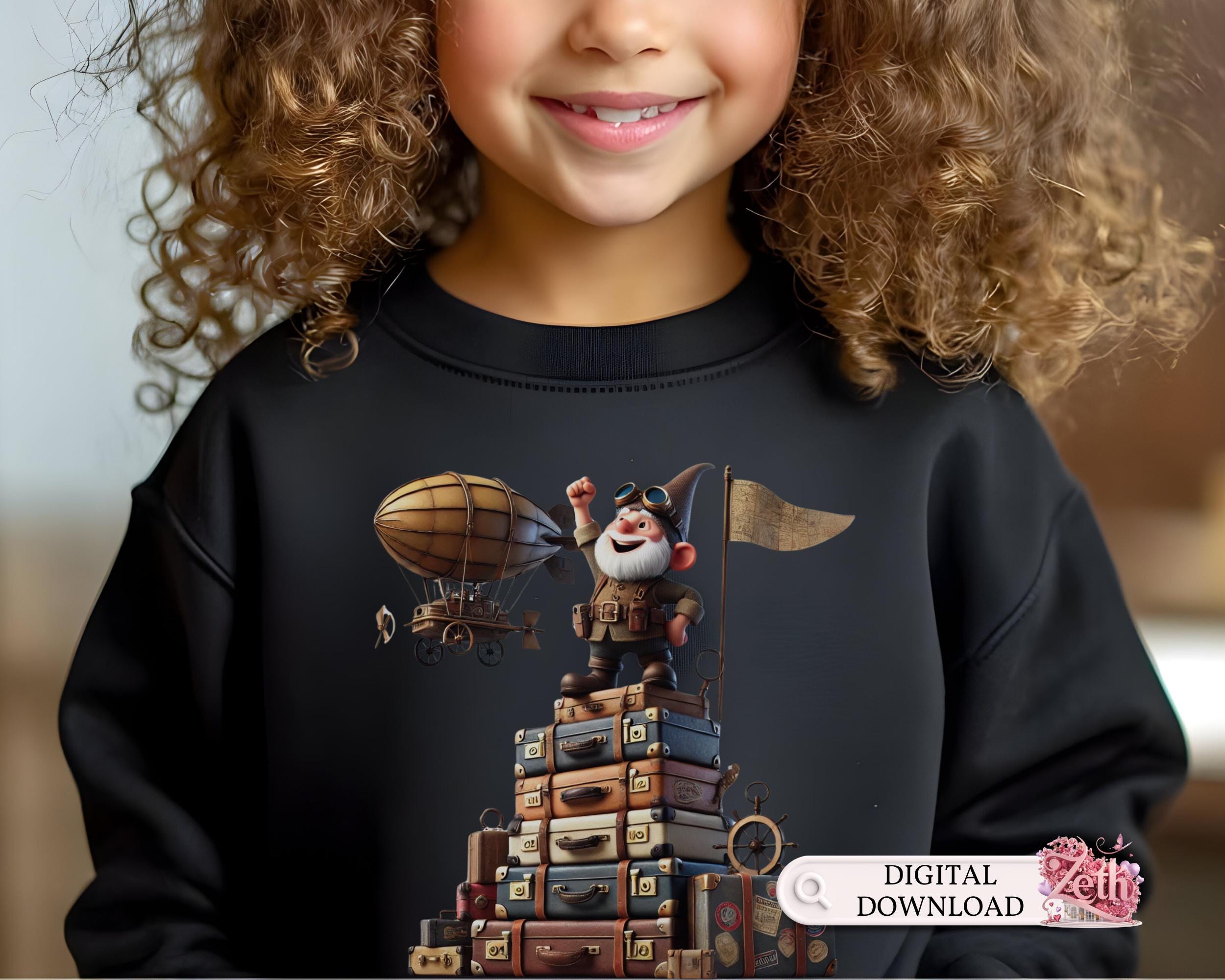 Steampunk Gnome Clipart, Vintage Travel PNG, Compass Clock Art, Rustic ...