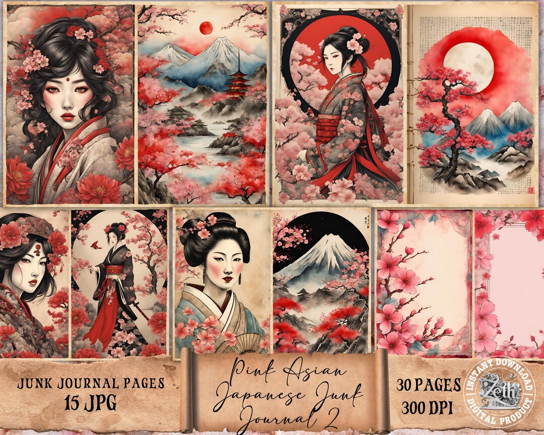 Asian Pink Junk Journal Digital Kit Printable, Japanese Junk Journal ...