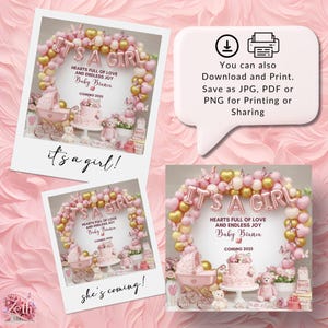 3D Pink It's a Girl Pregnancy Announcement Digital Baby Announcement ...