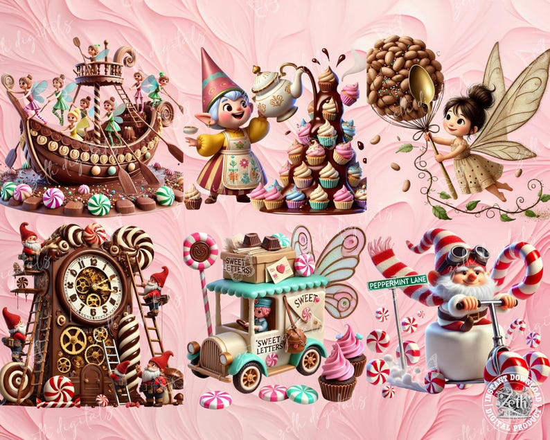 Whimsical Chocolate Clipart, Candy Factory PNG, Sweet Treat Sublimation ...