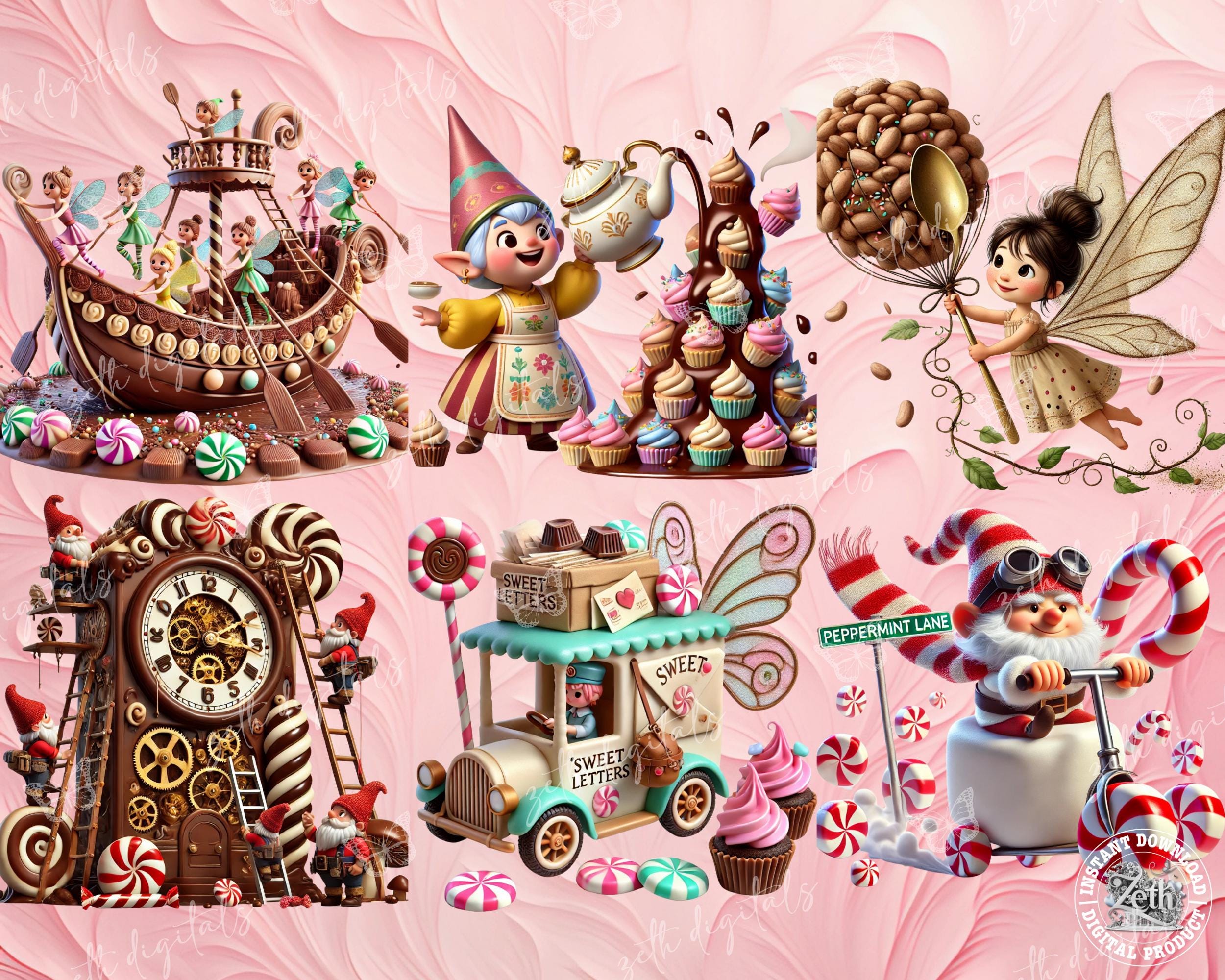 Whimsical Chocolate Clipart, Candy Factory PNG, Sweet Treat Sublimation ...