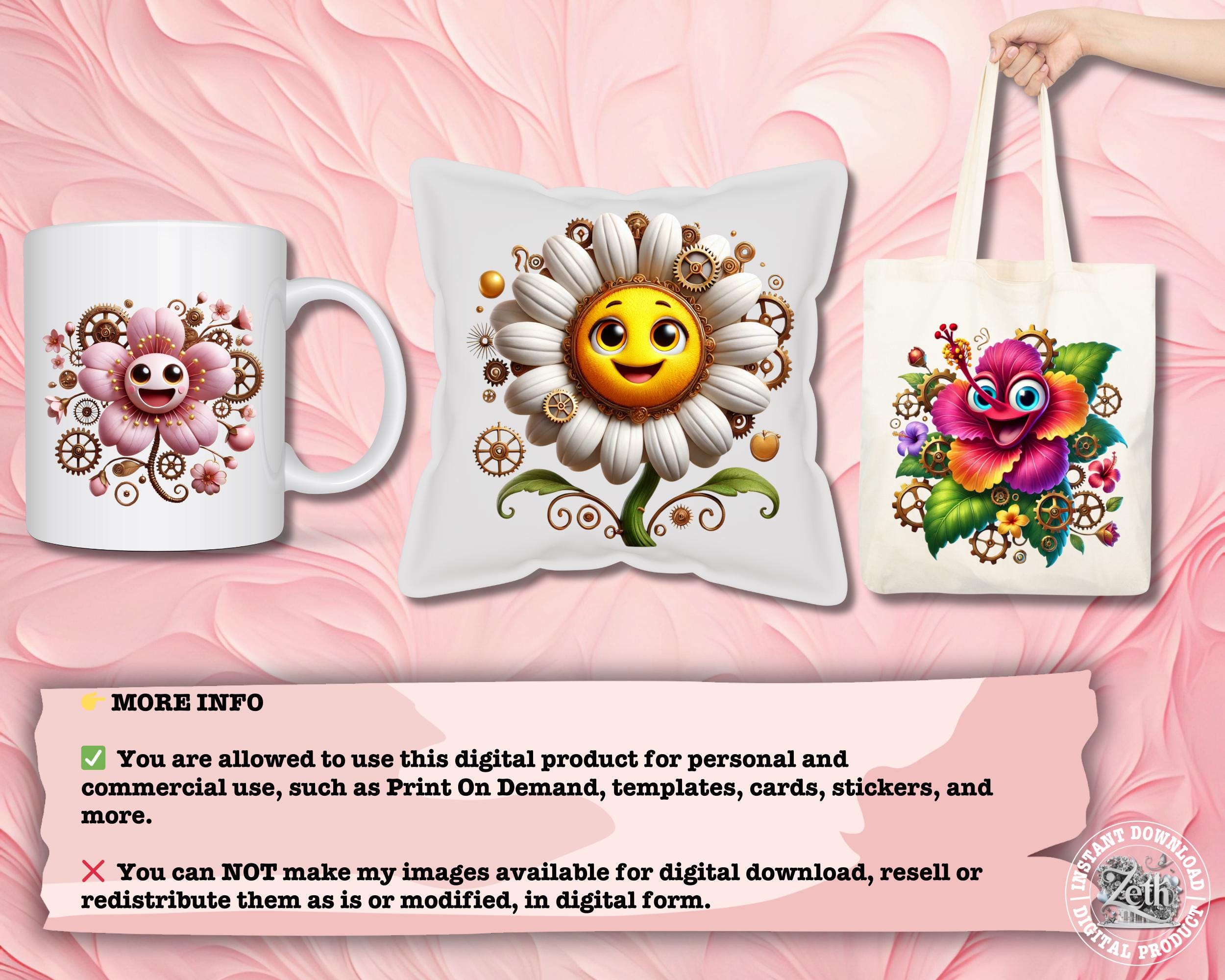 Whimsical Steampunk Flower Clipart, Cute Floral PNG, Fantasy ...