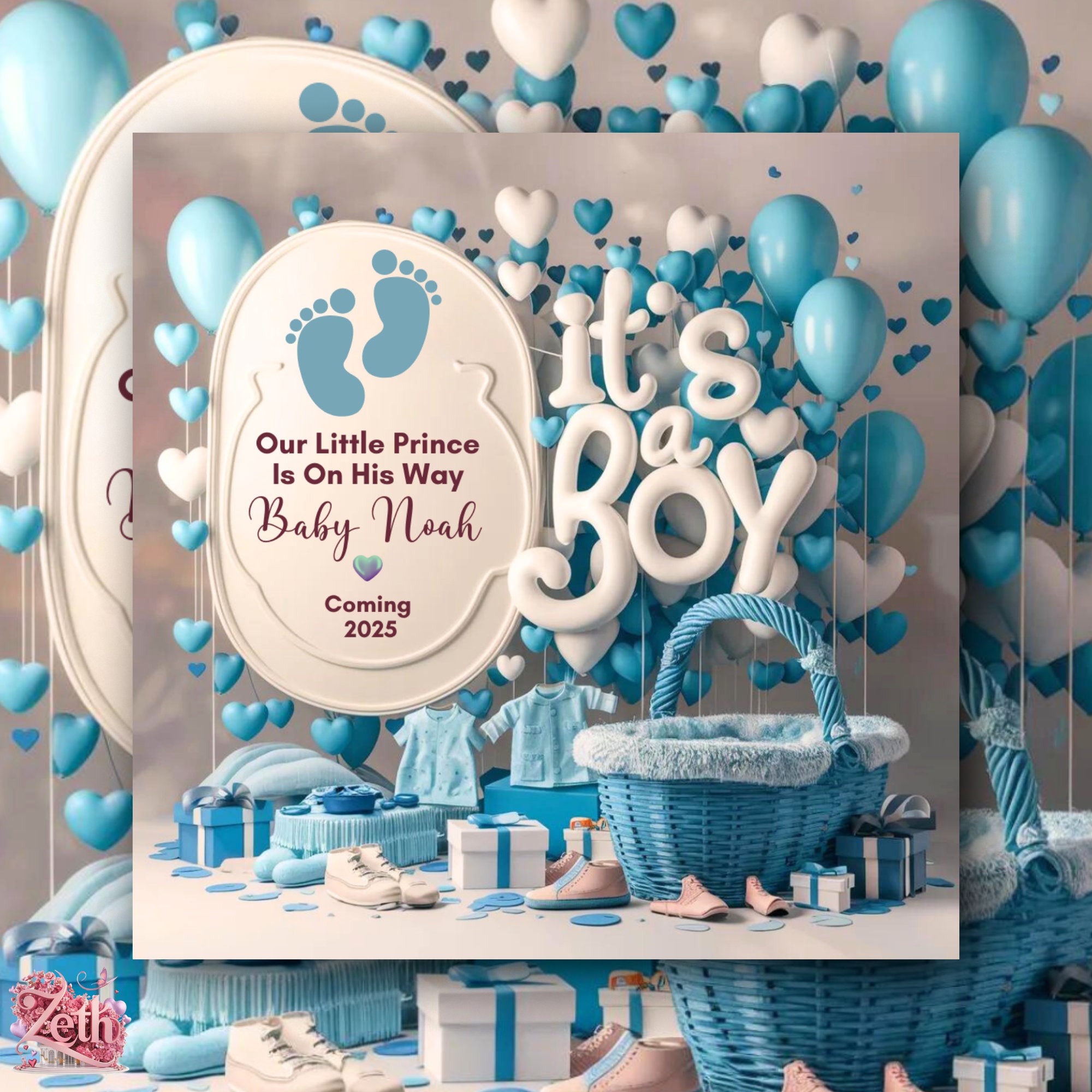 3D Blue It's a Boy Pregnancy Announcement | Digital Baby Announcement ...