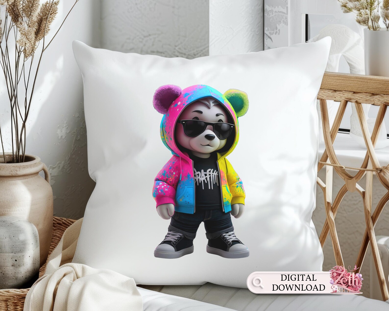 Neon Hiphop Teddy Bear Svg, PNG Clipart Design, Graffiti Hiphop Teddy ...