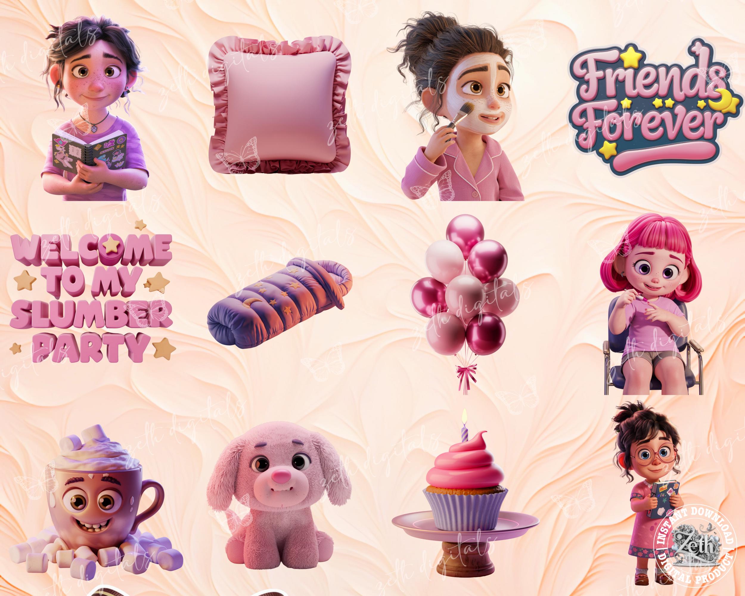 Pink Slumber Party Clipart, Pink Pajama Clipart, Children Party Clipart ...