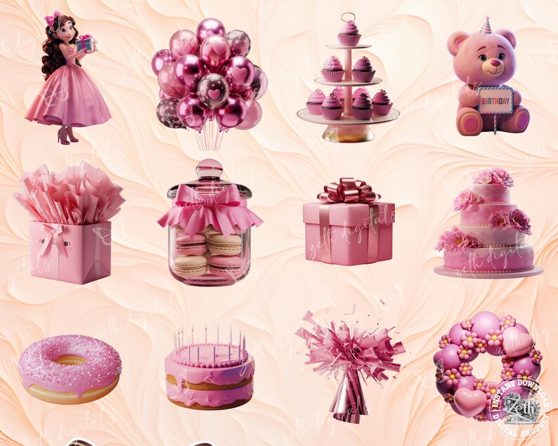 Pink Birthday Party Clipart, Pink Party Clipart Children Party Clipart ...