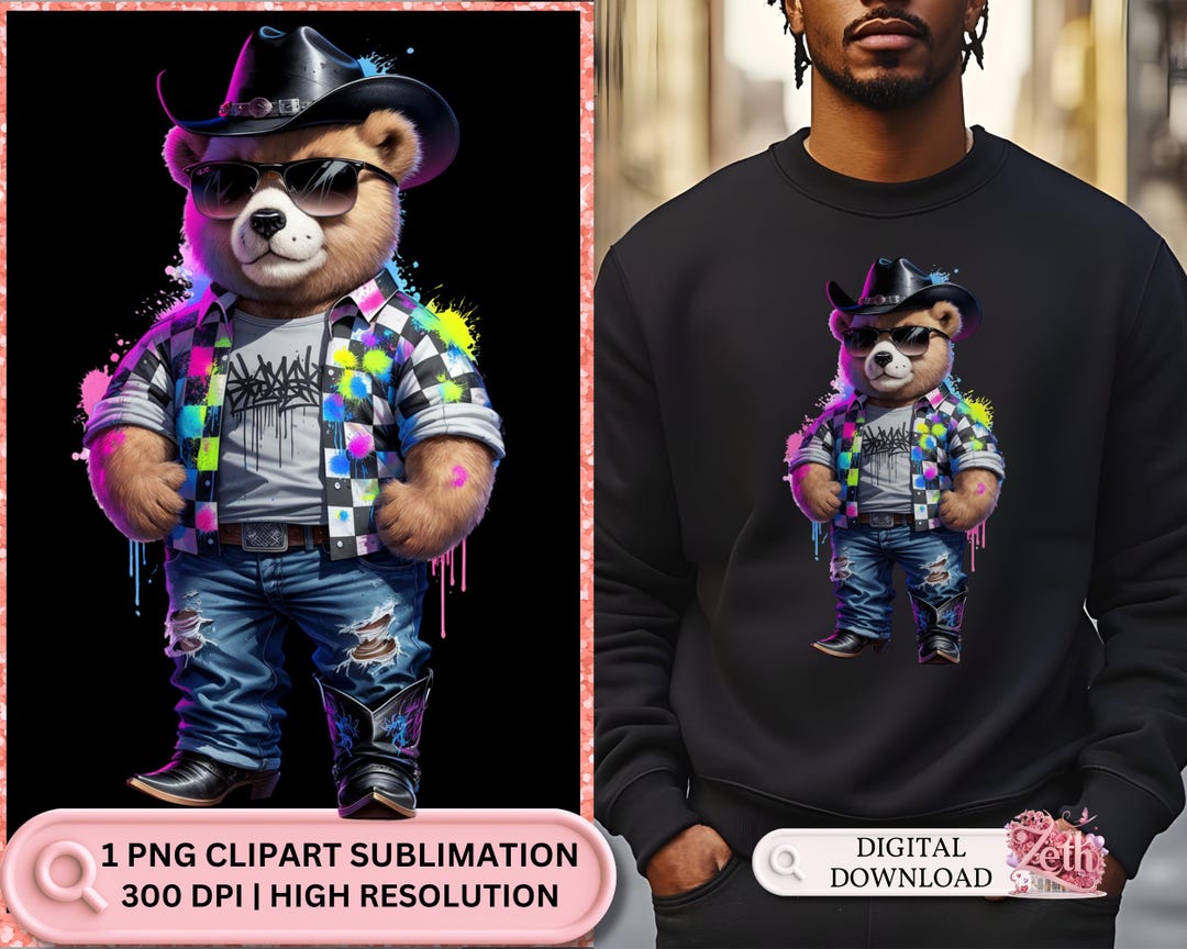 Rodeo Hiphop Teddy Bear Svg, PNG Clipart Design, Graffiti Hiphop Teddy ...