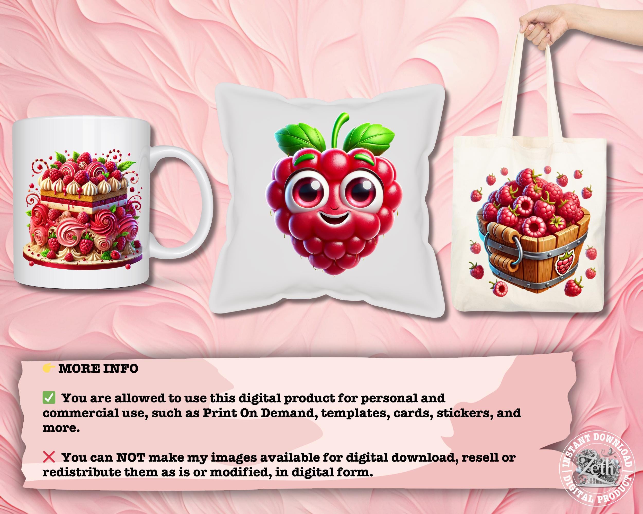 Whimsical Raspberry Clipart, Cute Berry PNG, Farmhouse Fruit Art ...