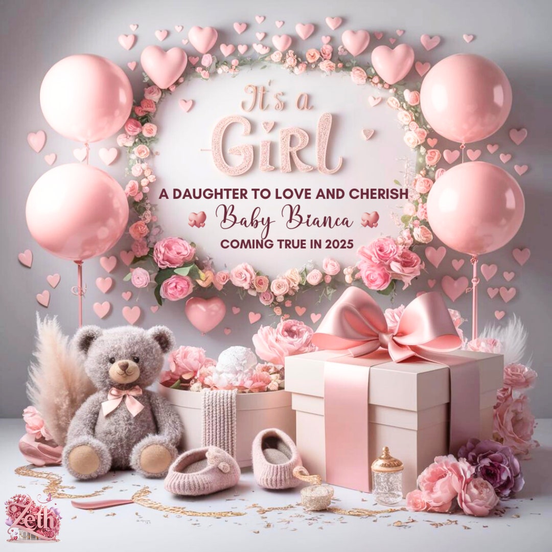 3D It’s a Girl Pink Pregnancy Announcement | Digital Baby Girl Reveal ...