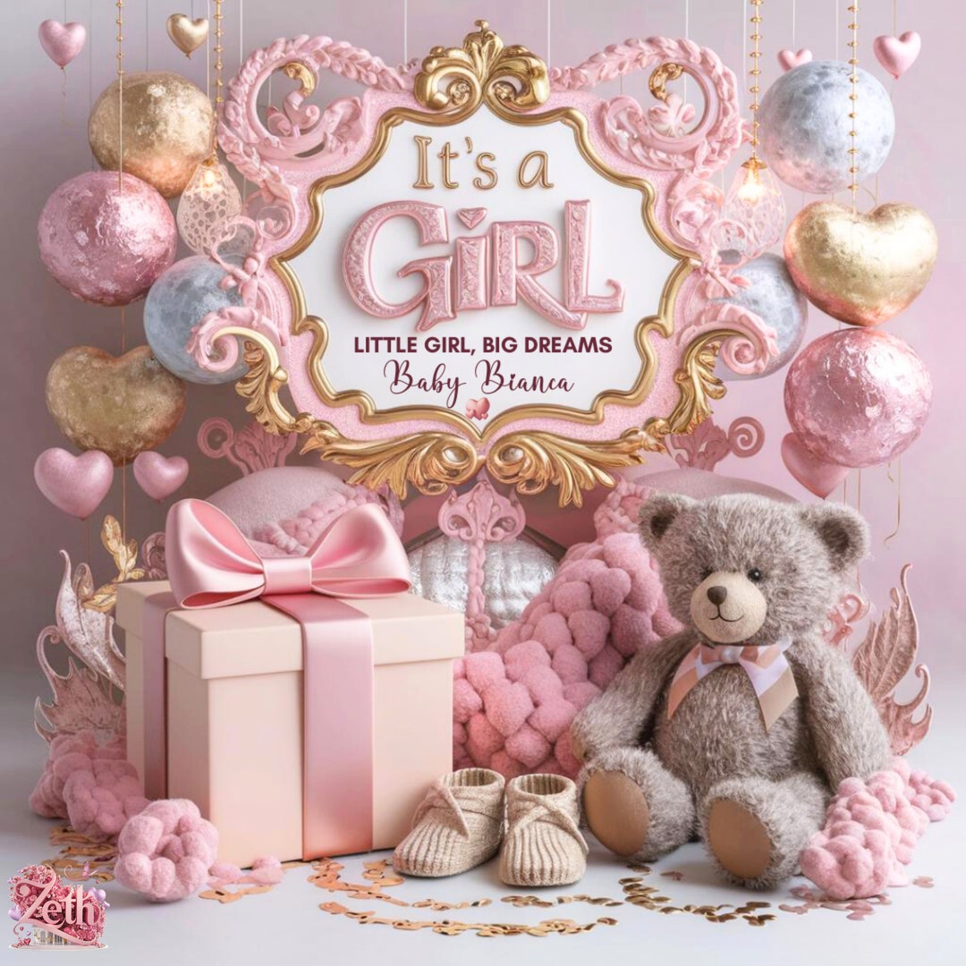 3D Pink It's a Girl Pregnancy Announcement | Digital Baby Announcement ...